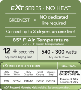 Steel Chrome, ExtremeAir EXT Unheated Hand Dryer, 100-240V – DEI Equipment