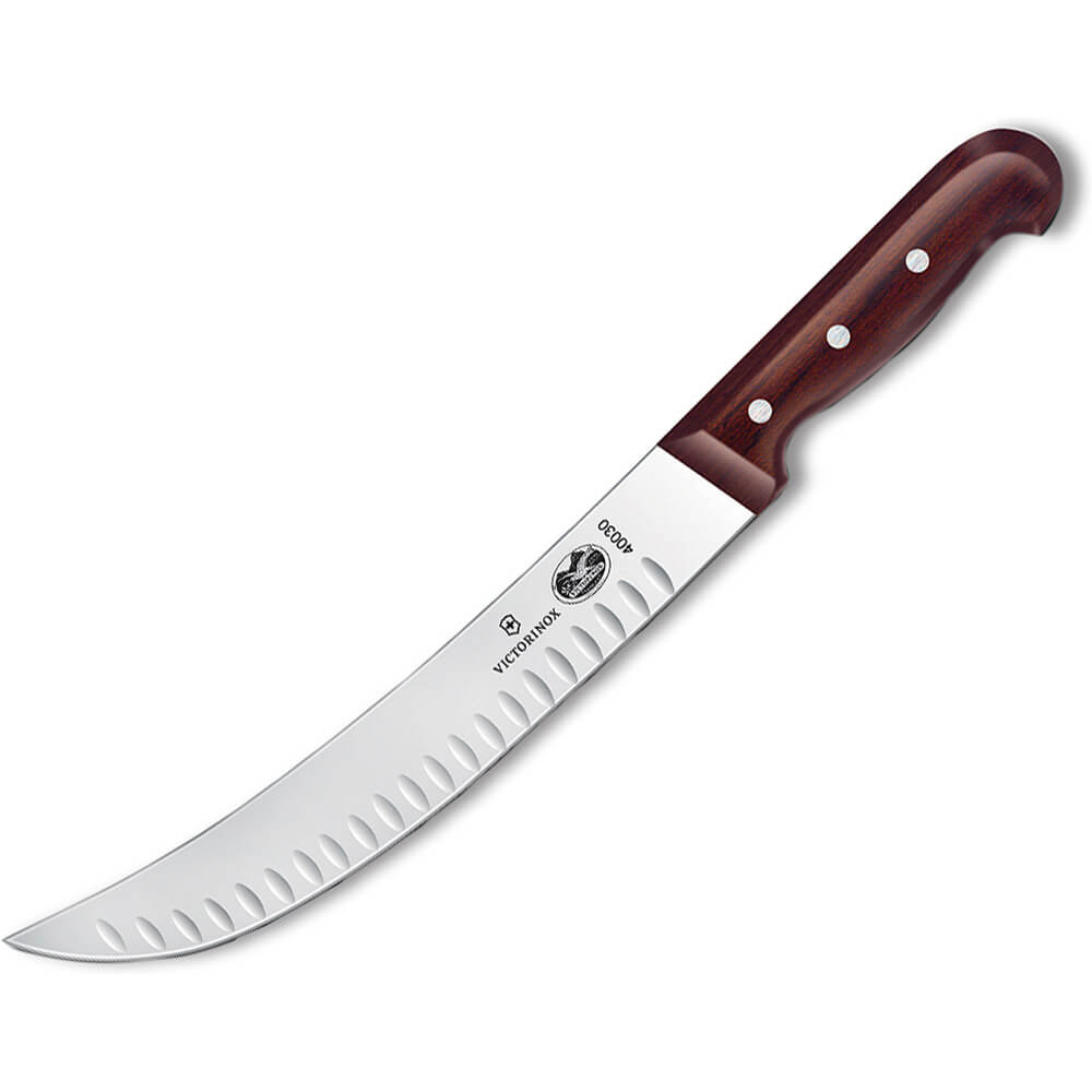 10″ Cimeter Knife, Curved Blade, Granton, Maple Wood Handle – DEI Equipment